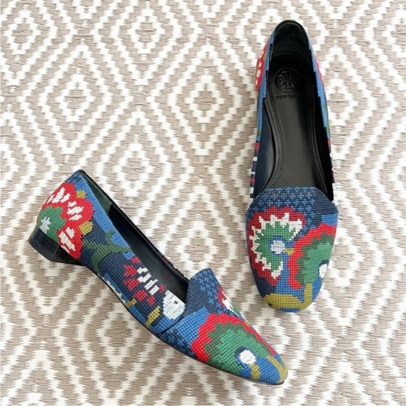 Tory Burch | Shoes | Tory Burch Sadie Needlepoint Flat Loafer Blue ...
